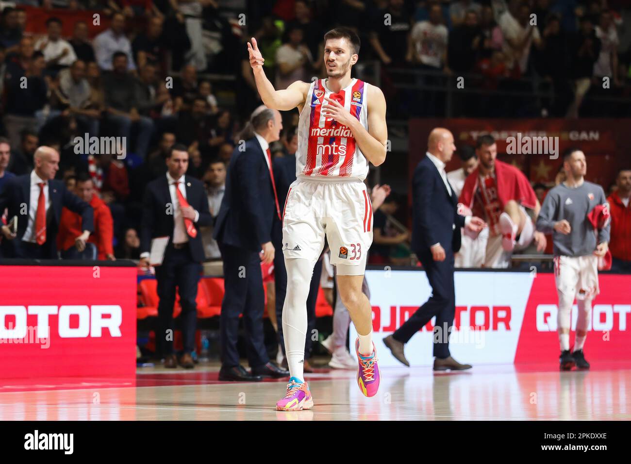 Belgrade, Serbia, 6 April 2023. Filip Petrusev of Crvena Zvezda mts ...