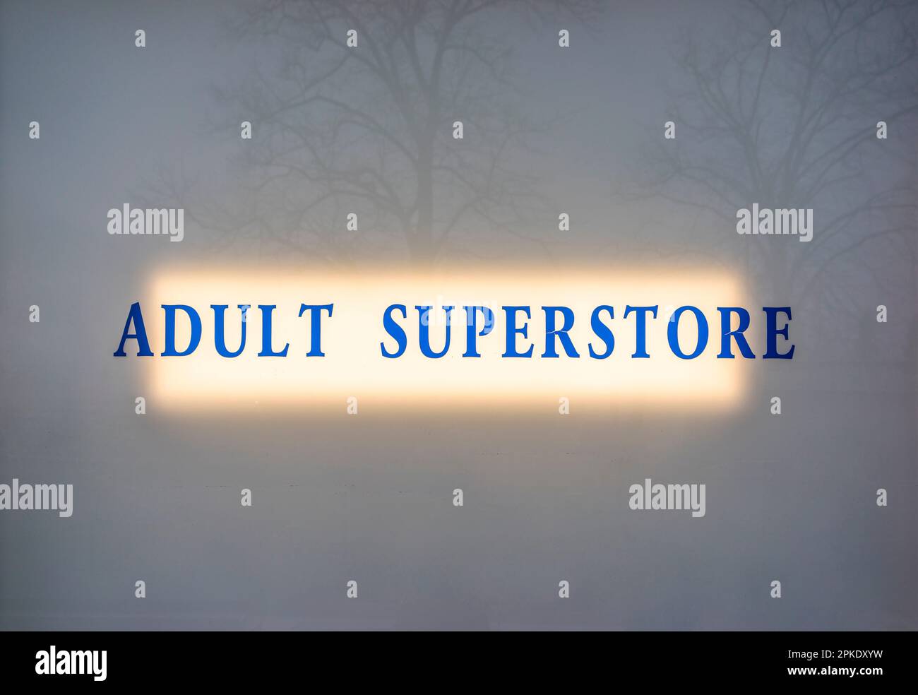 Illuminated Adult Superstore adult shop sign, UK Stock Photo - Alamy