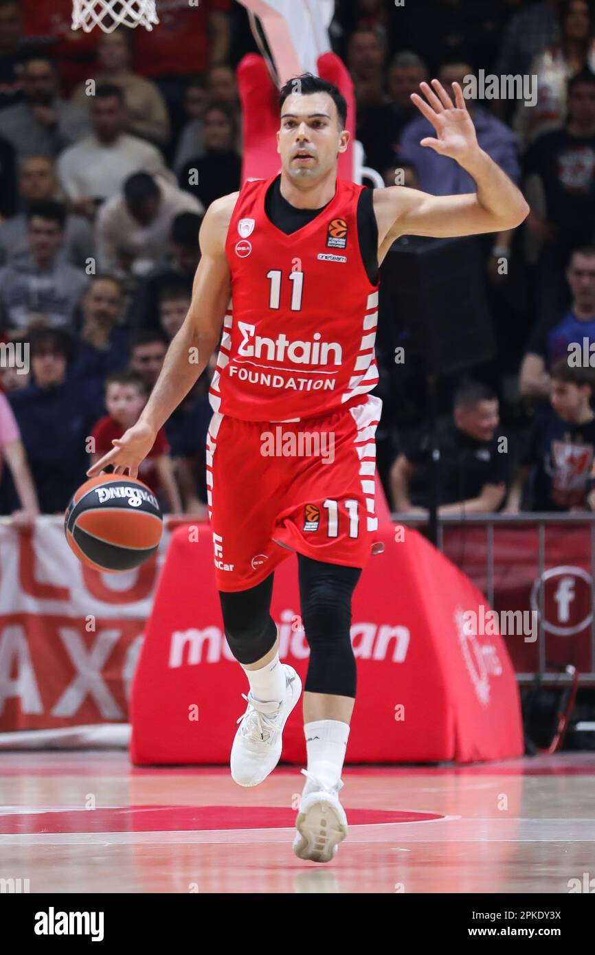 Belgrade, Serbia, 6 April 2023. Kostas Sloukas of Olympiacos Piraeus ...