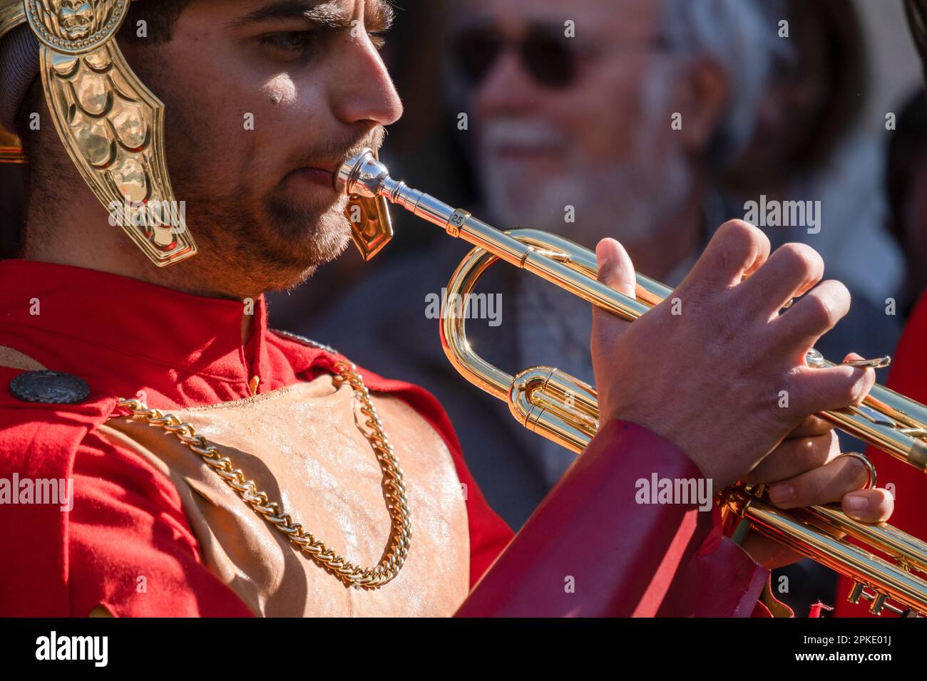 Verges, Spain. 06th Apr, 2023. A "manages" is seen parading and playing ...