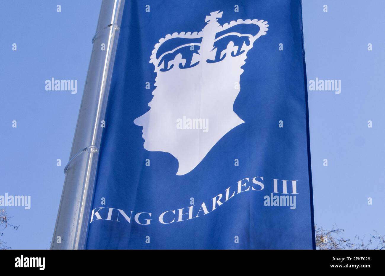 London, England, UK. 7th Apr, 2023. King Charles III coronation banners ...