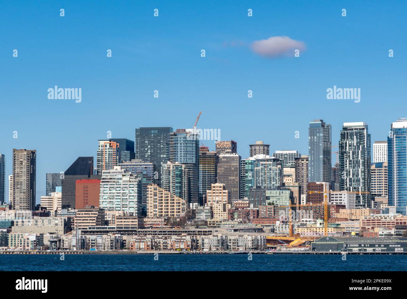 A wide-angle landscape shot of the Downtown Seattle skyline showing ...
