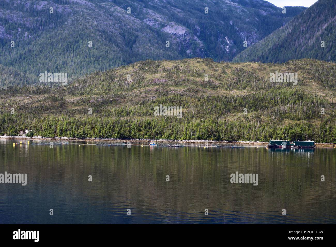 Aqua farm off the coast of Queen Charlotte Sound, British Columbia ...