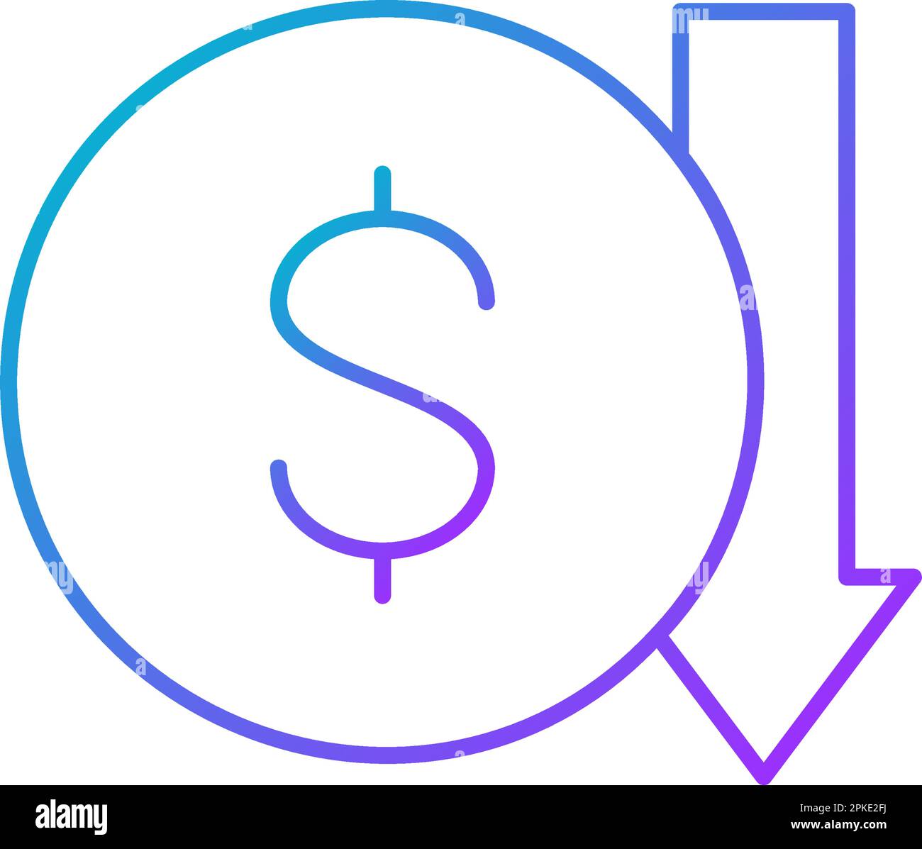 Coin with down arrow, money interest rate reduction gradient lineal ...