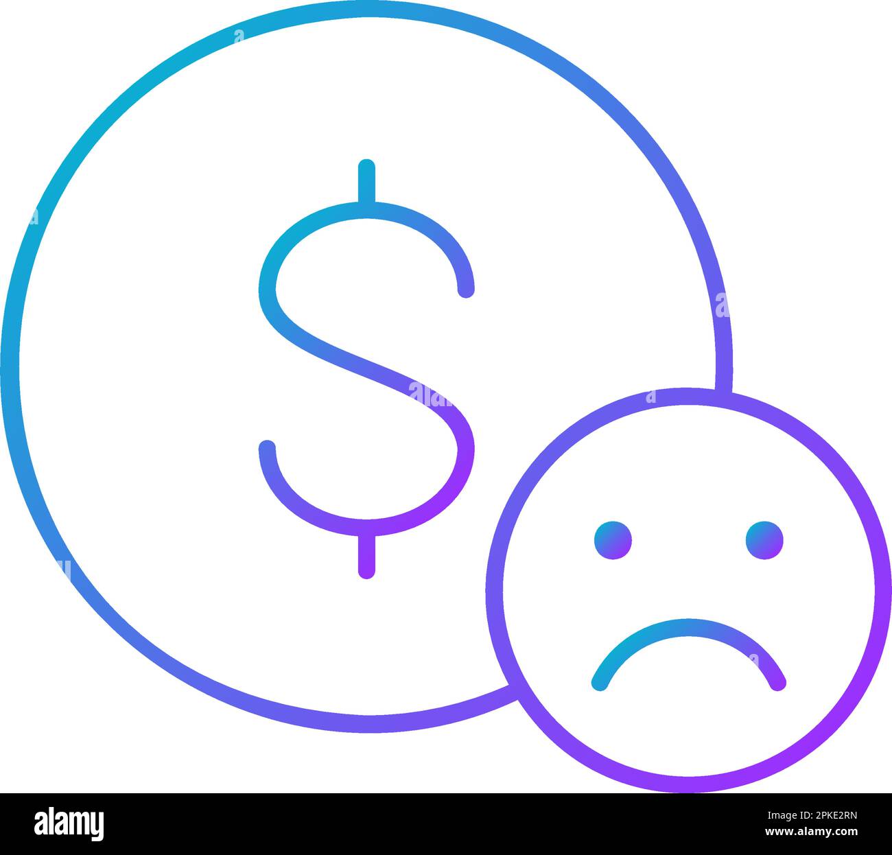 Coin with sad face, bankruptcy, dislike, negative feedback gradient ...