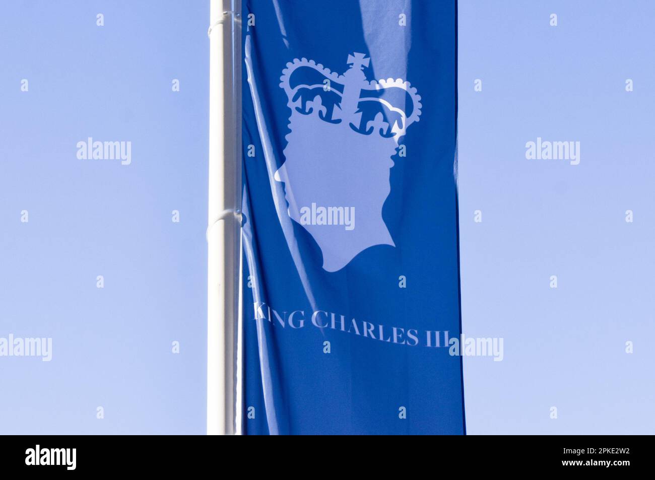 London, England, UK. 7th Apr, 2023. King Charles III coronation banners ...