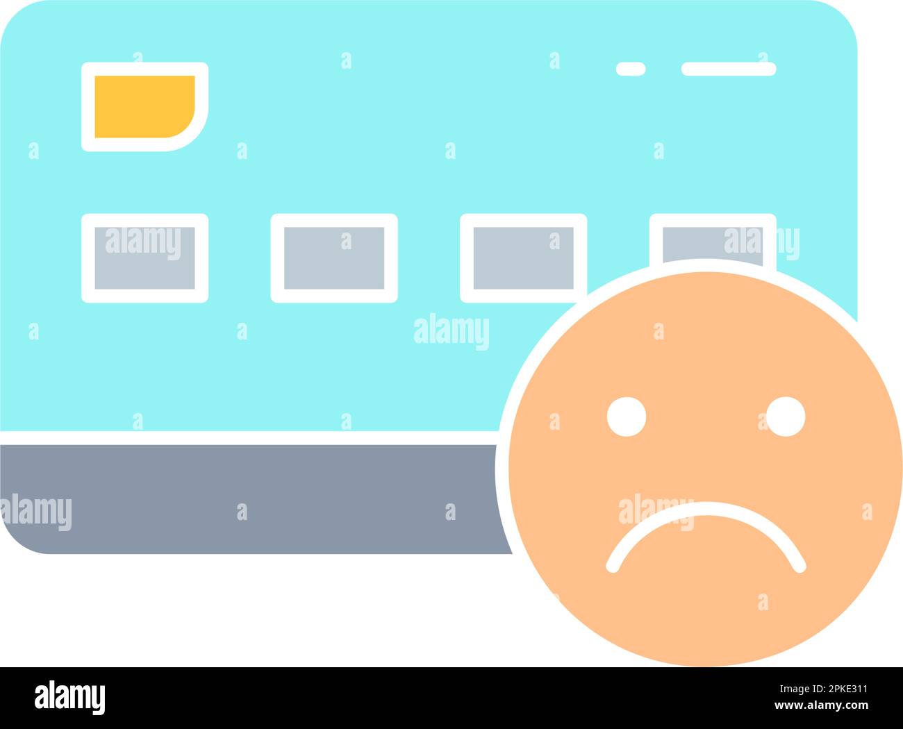 Credit card with sad face, bankruptcy, dislike, negative feedback white ...