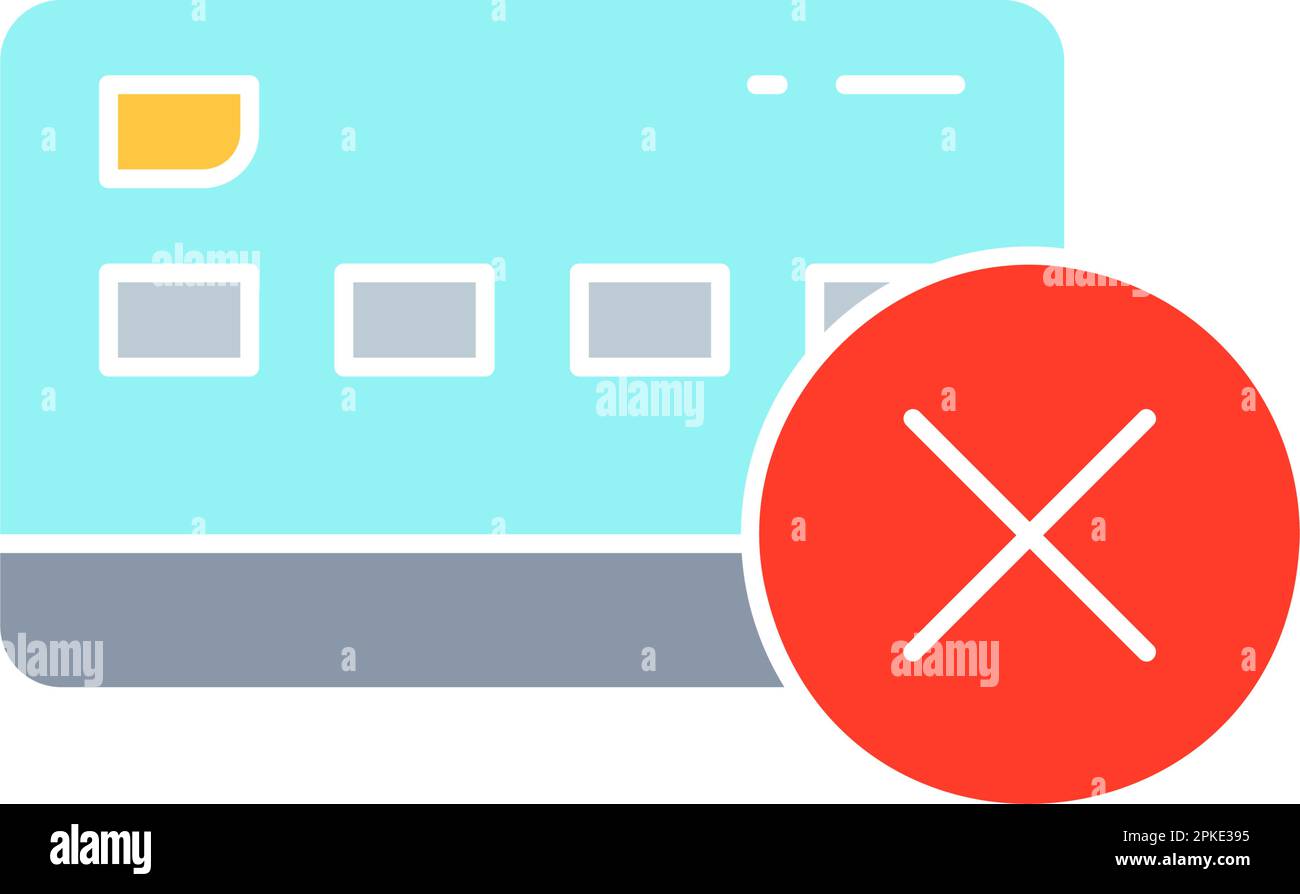 Credit card with cross marks, rejected payment white outline icon ...
