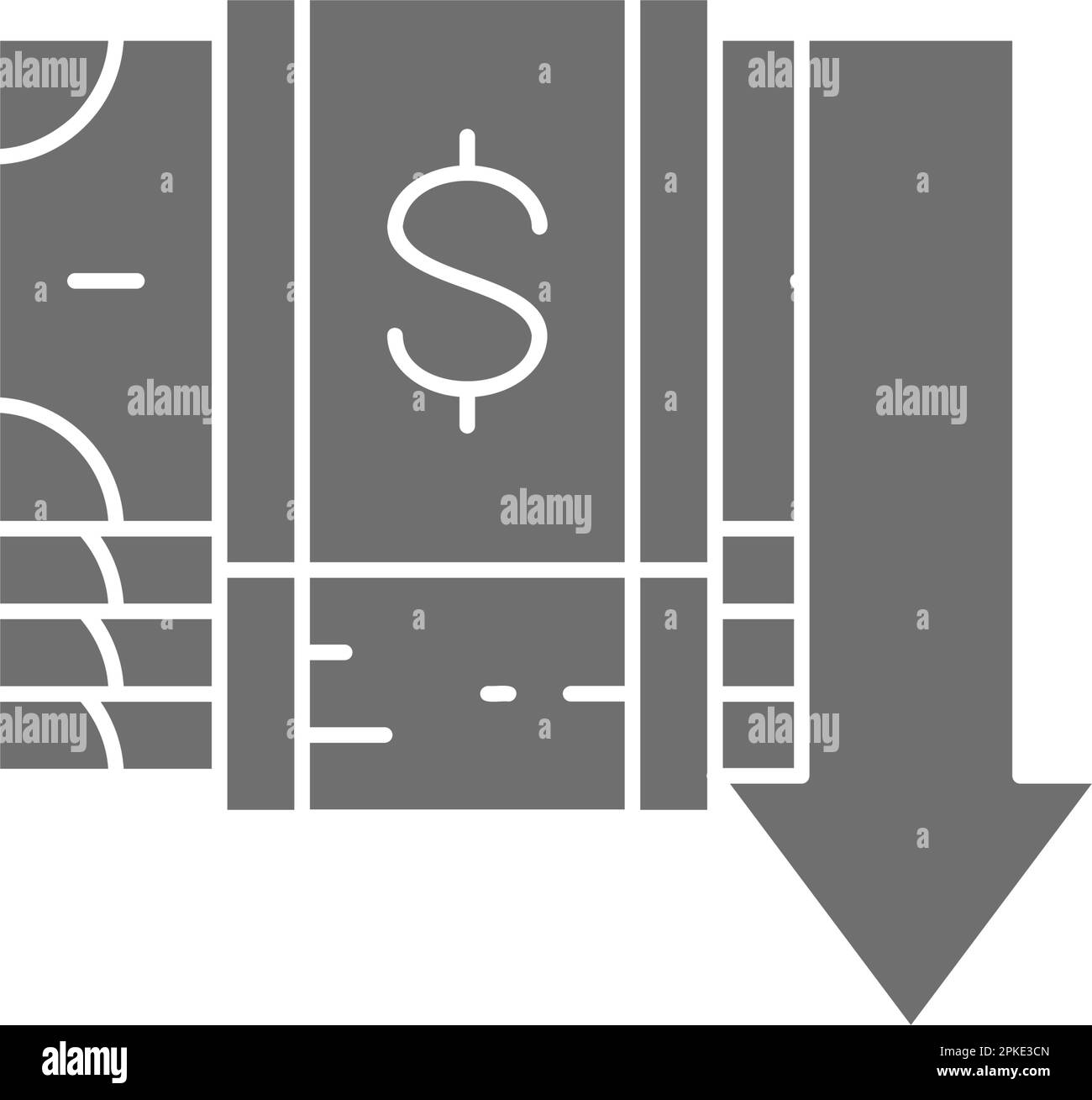 Pile of money banknotes with down arrow, money interest rate reduction ...