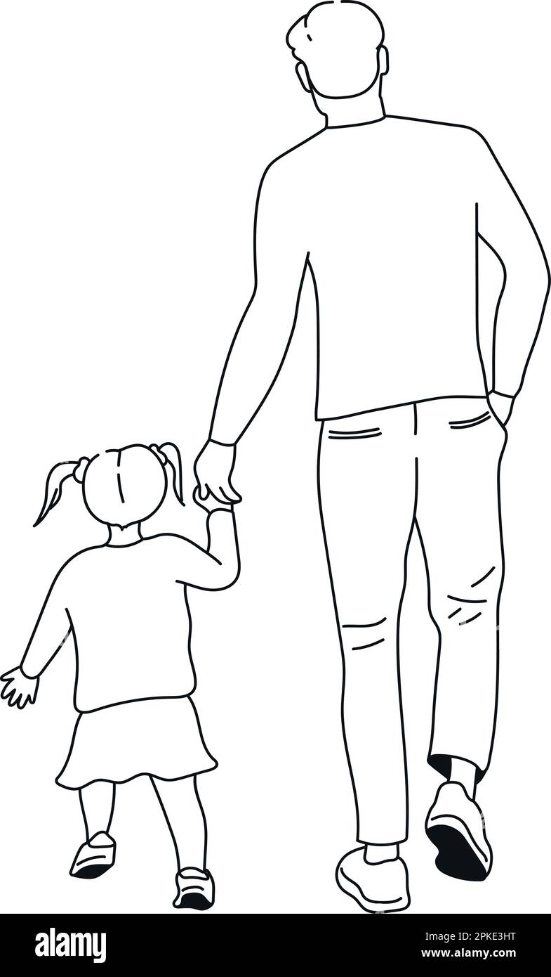 Father walking with a child hand in hand. Dad and daughter. Father's ...