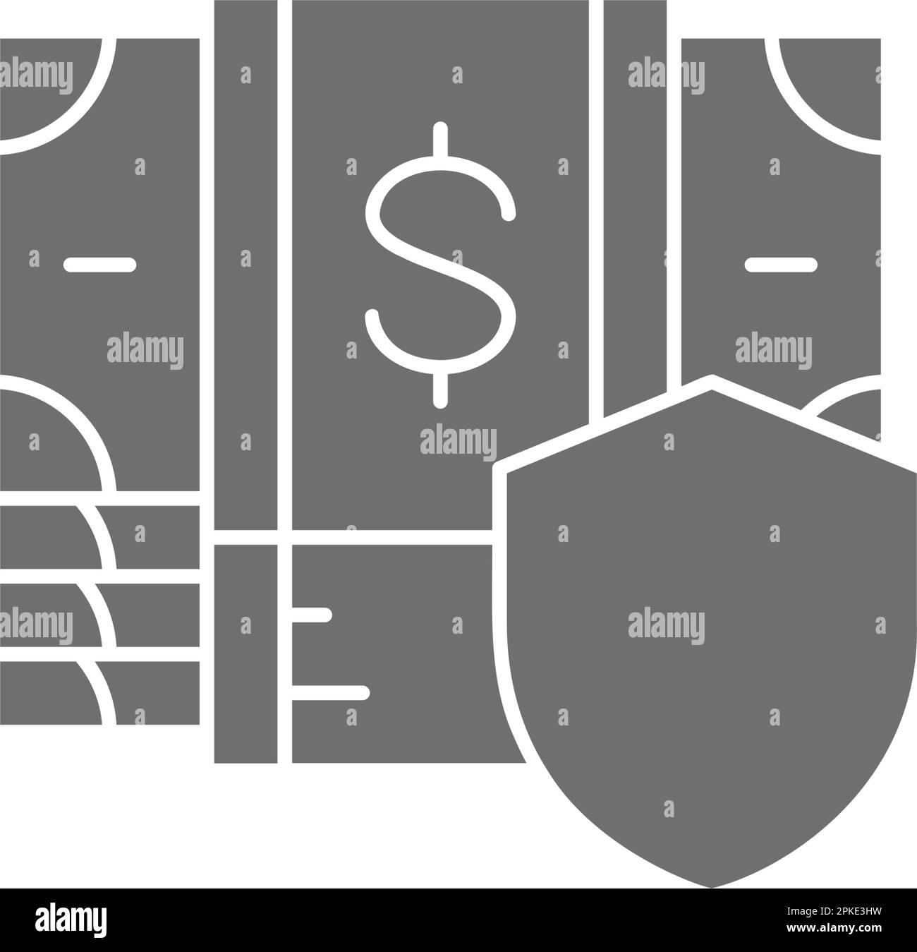 Shield with pile of money banknotes, money safety, insurance ...