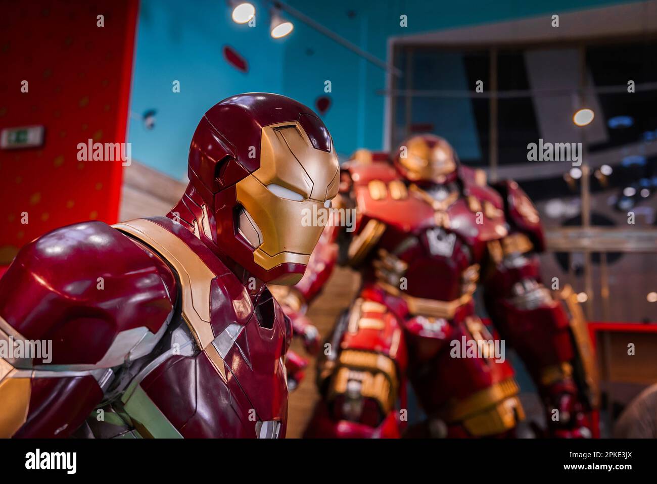 Iron Man costume at the Tony Stark base at the Avengers Stock Photo - Alamy