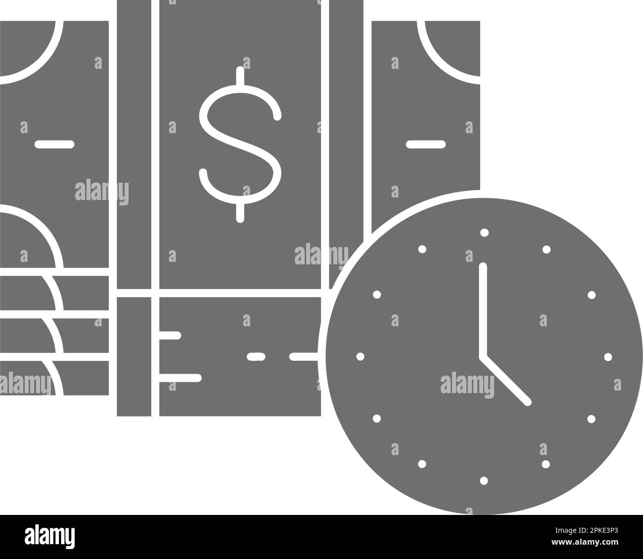 Pile of banknotes with clock, easy instant credit, loan payment, fast ...