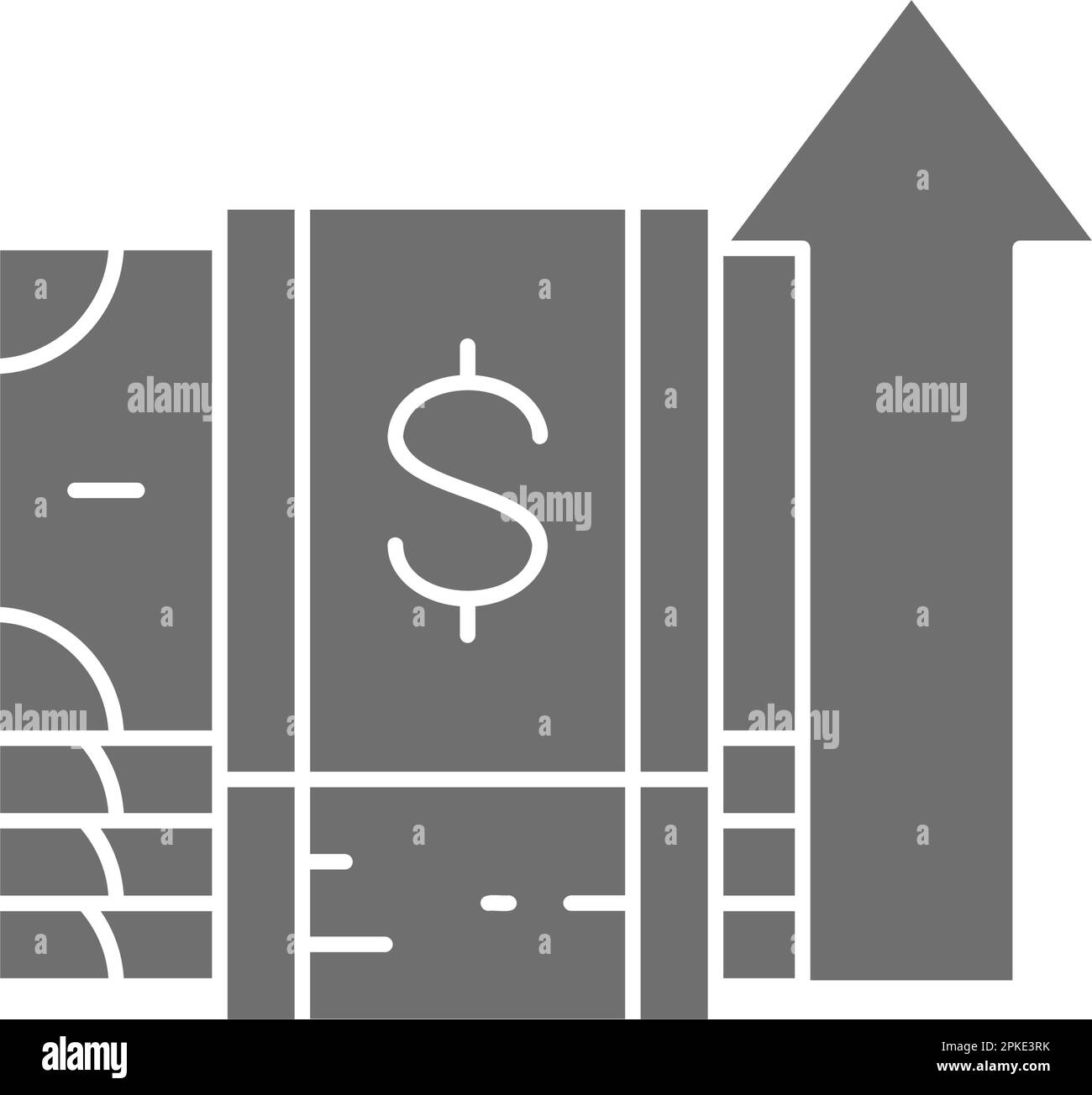 Money banknotes with up arrow, money interest rate increase grey fill ...