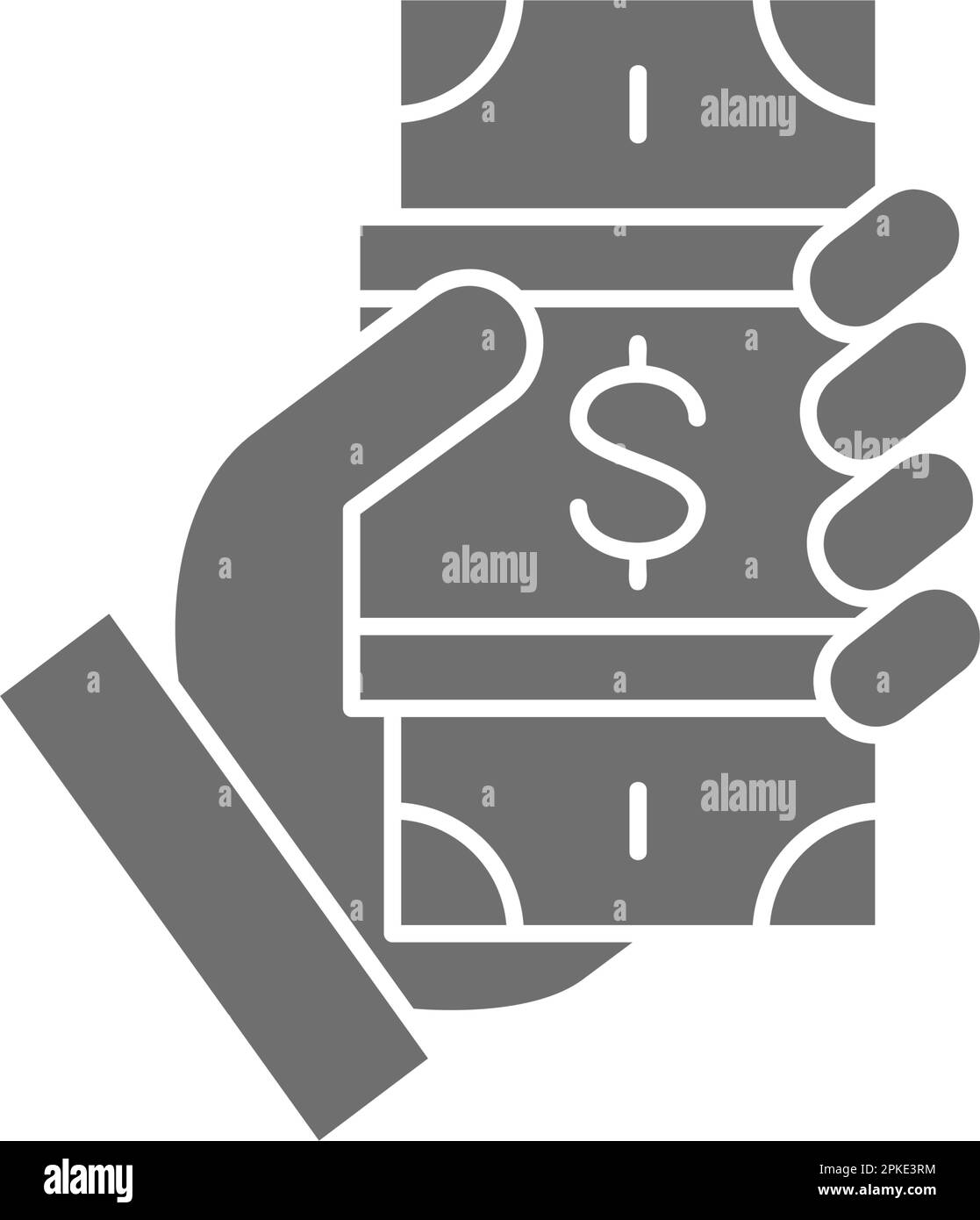 Money banknotes on hand, cash payment grey fill icon. Cash payment ...