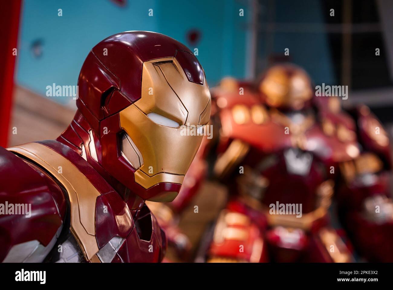 Iron Man costume at the Tony Stark base at the Avengers Stock Photo - Alamy