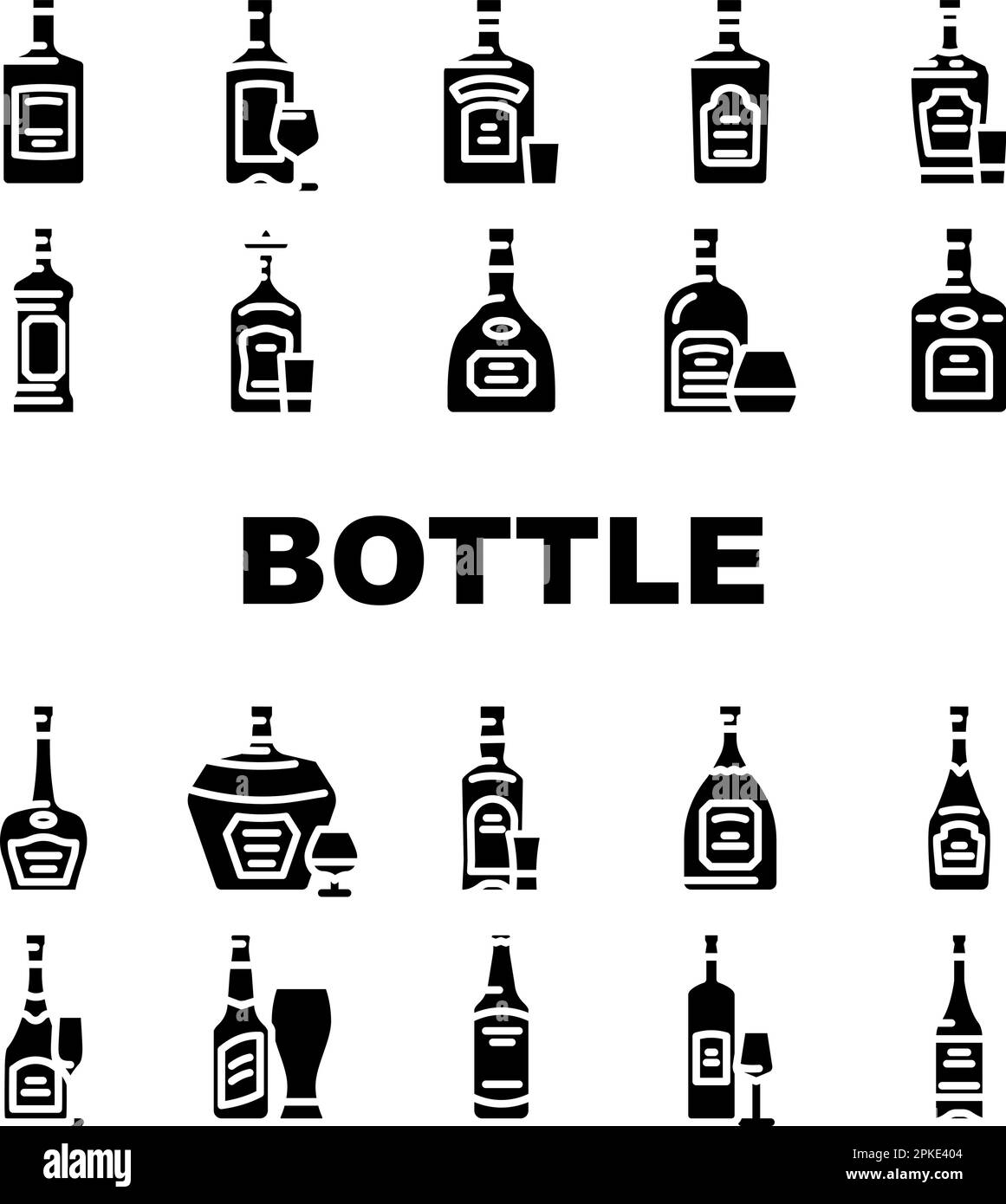 glass bottle alcohol container icons set vector Stock Vector Image ...