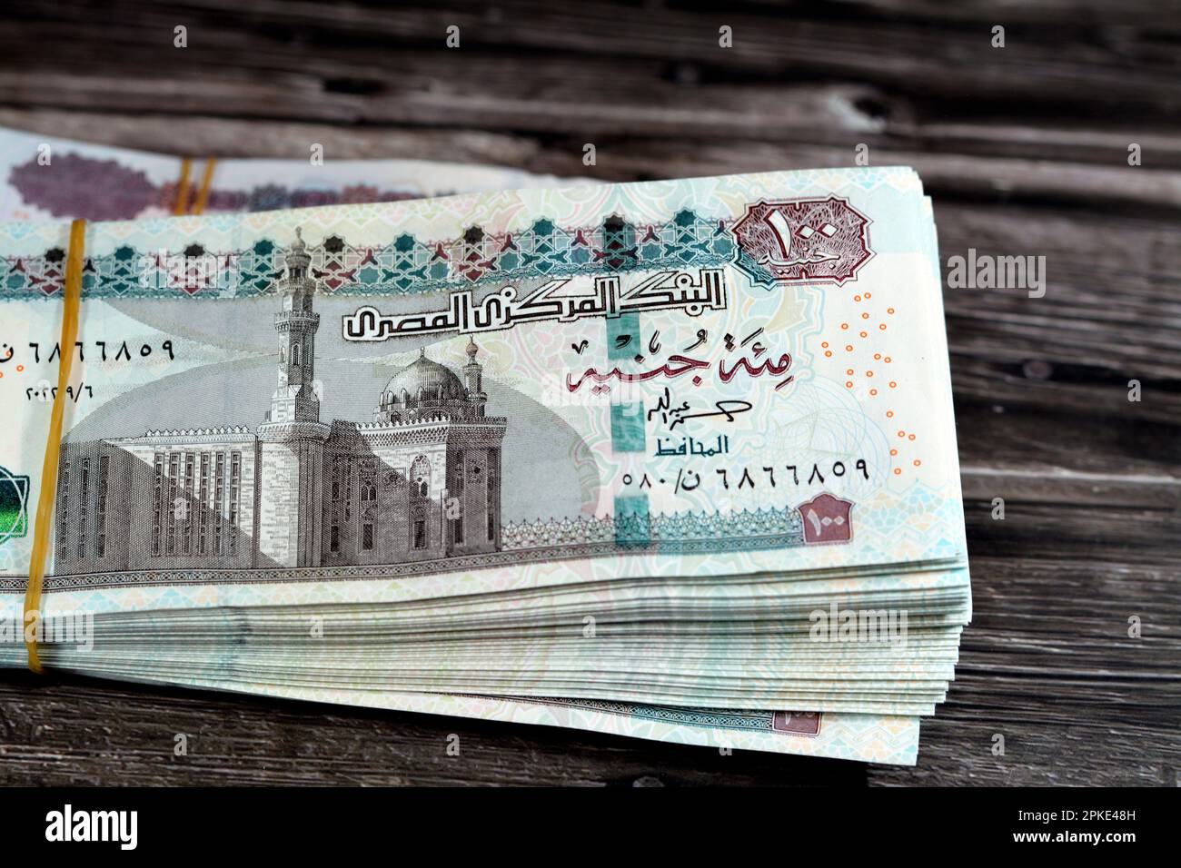 Stacks of Egypt money banknote bills of 100 and 50 EGP LE one hundred ...