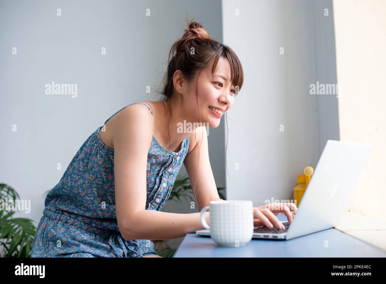 Woman operating computer Stock Photo - Alamy