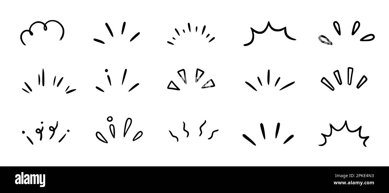 Doodle shine sunburst sparkle ray elements. Hand drawn pop surprise ...