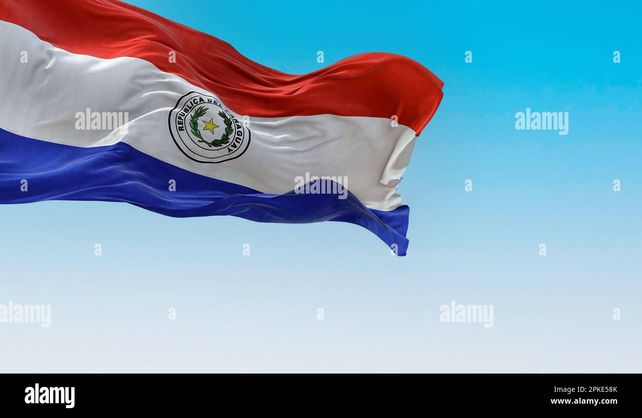 The national flag of Paraguay waving in the wind on a clear day ...