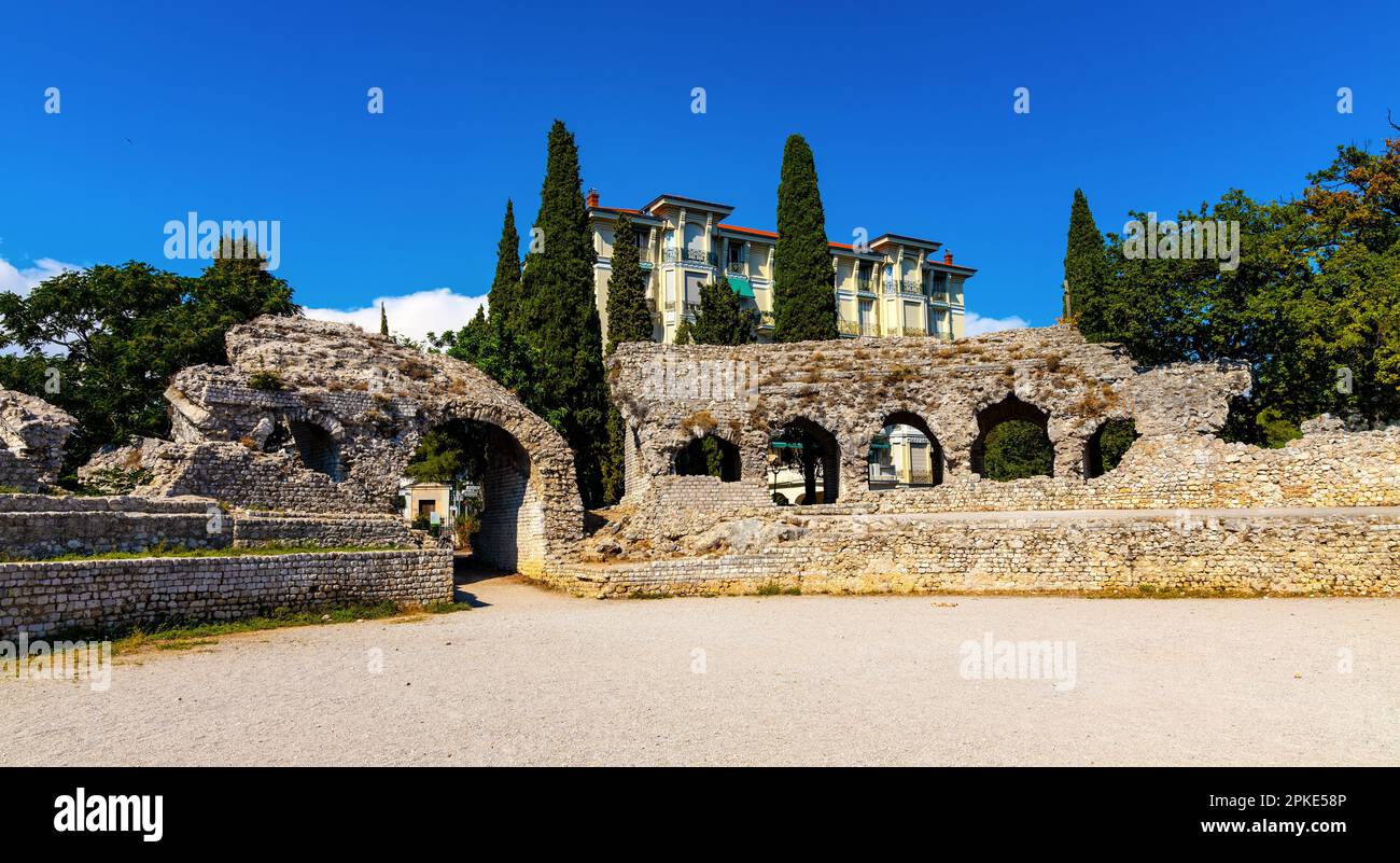 Nice, France - August 7, 2022: Ancient Roman Amphitheater in Cemenelum ...