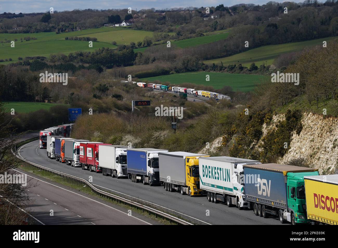 Lorries queue for Port of Dover along the A20 in Kent as the getaway ...