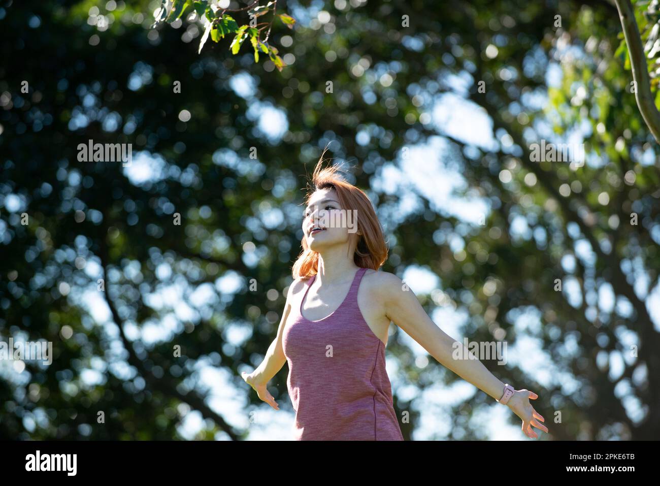 Woman deep breathing exercise hi-res stock photography and images - Alamy