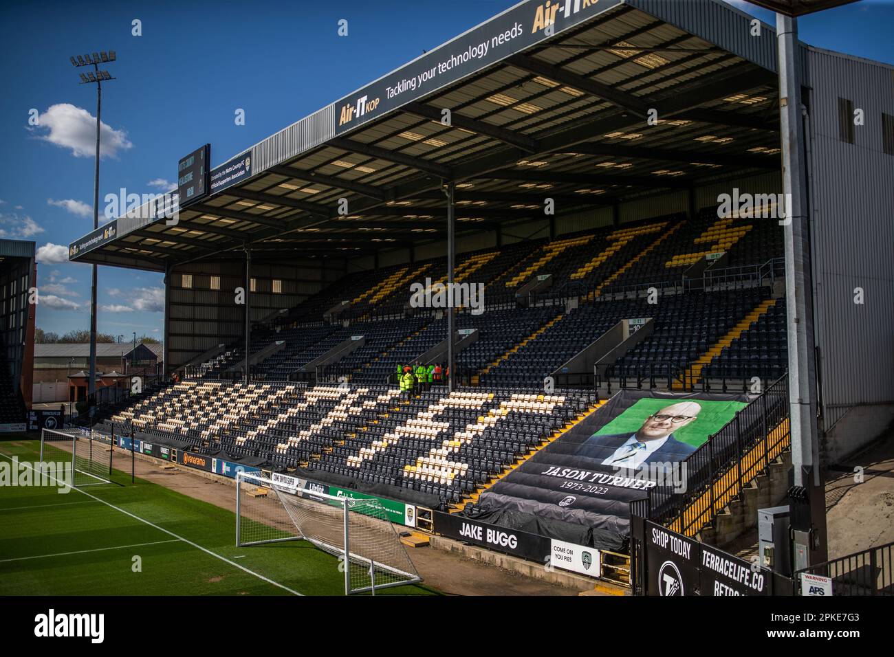 A general view of Meadow Lane Stadium with a commemorative banner ...