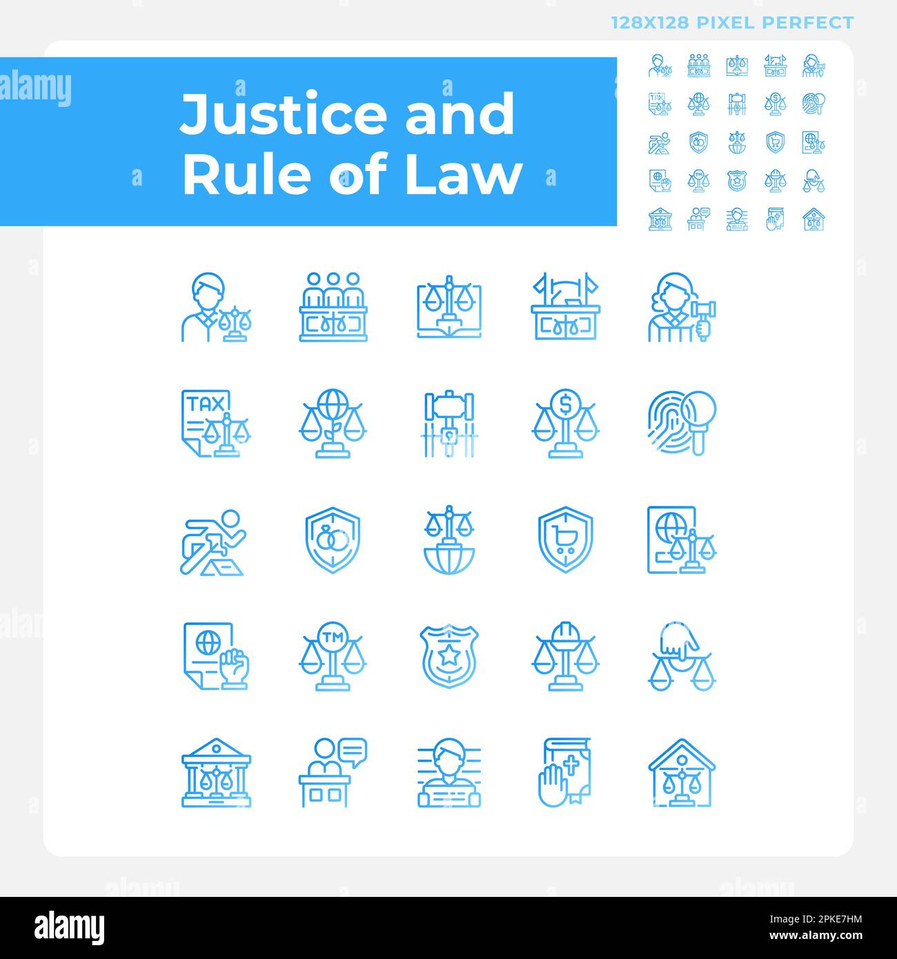Justice and rule of law pixel perfect gradient linear vector icons set ...
