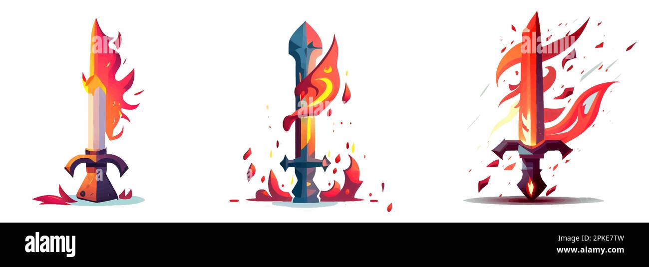 set vector illustration of sword on fire isolate on white background ...
