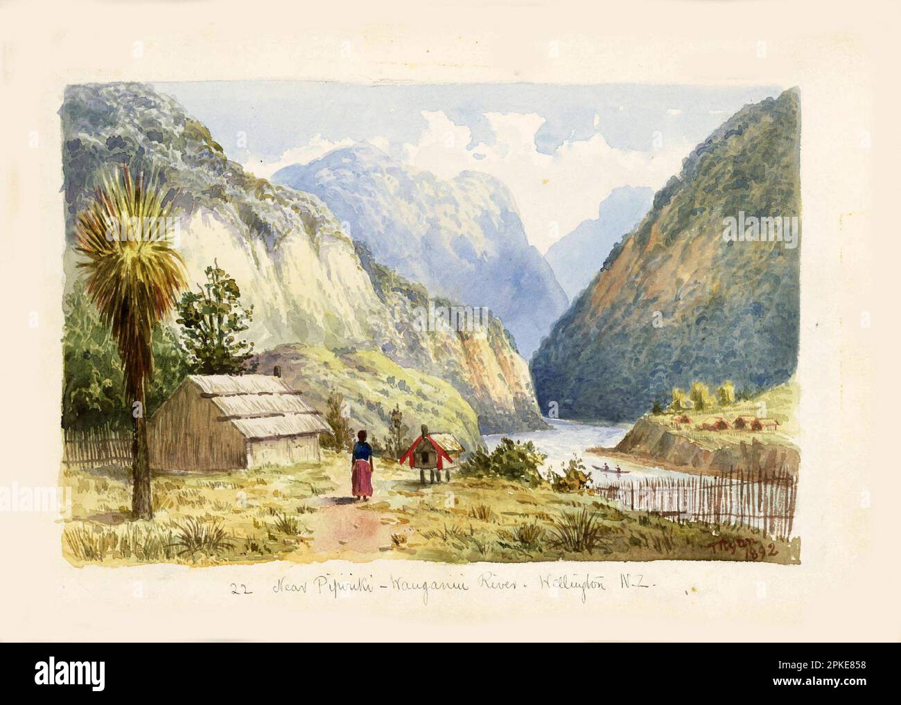 Watercolour of Pipiriki at the Waunganui River, Wellington, New Zealand ...
