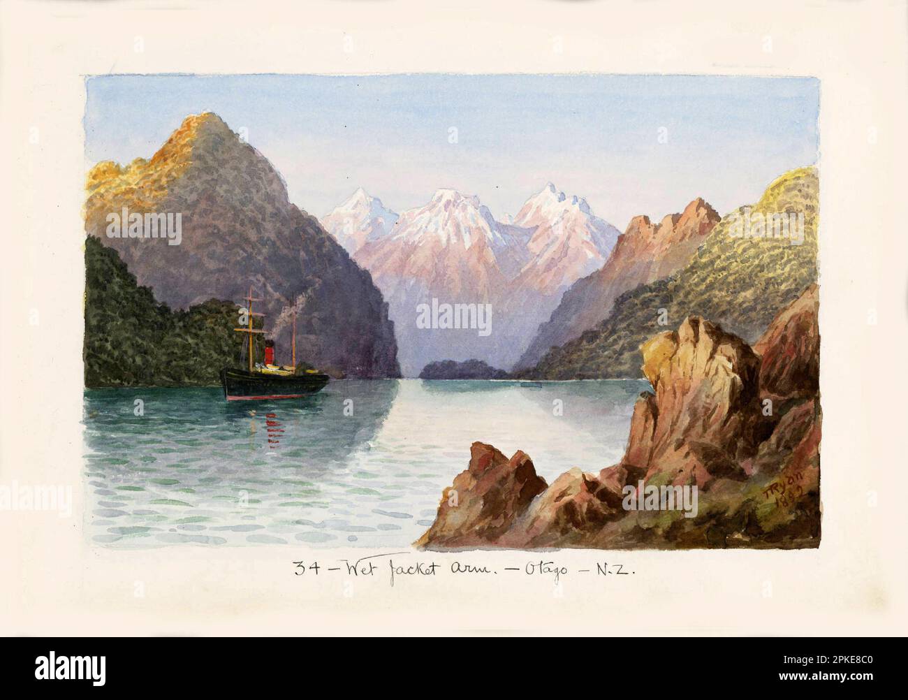 Watercolour of The inlet of Wet Jacket Arm, Dusky Sound, Fiordland ...