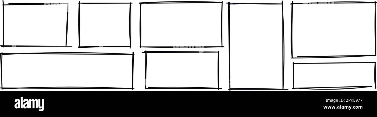 Rectangle frame line. square shape outline on hand draw style. vector ...