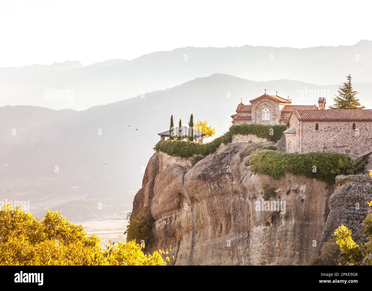 Old monastery built on top of a cliff in Meteora, Greece. Church on ...