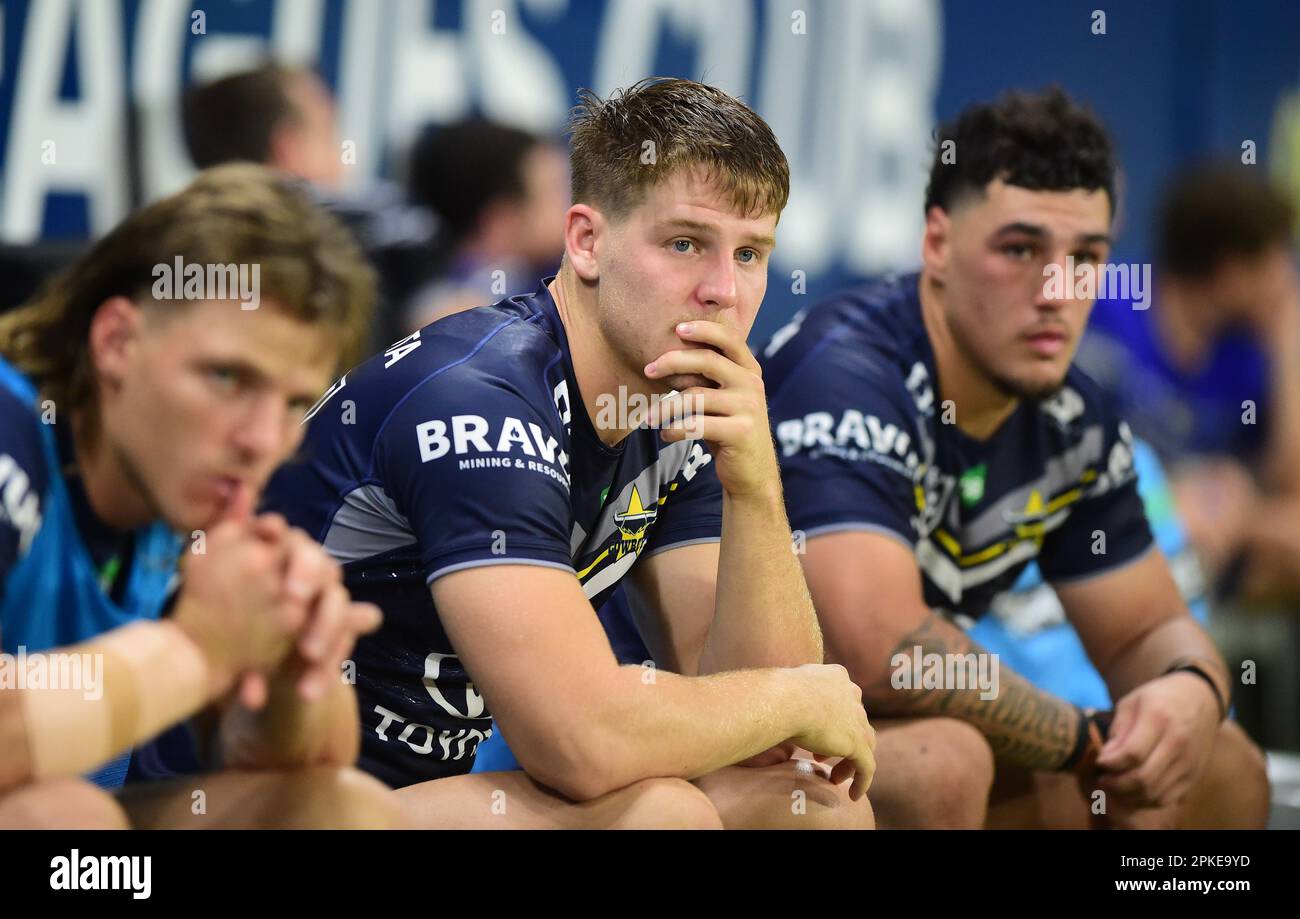 A disappointed Cowboys bench during the NRL Round 6 match between the ...