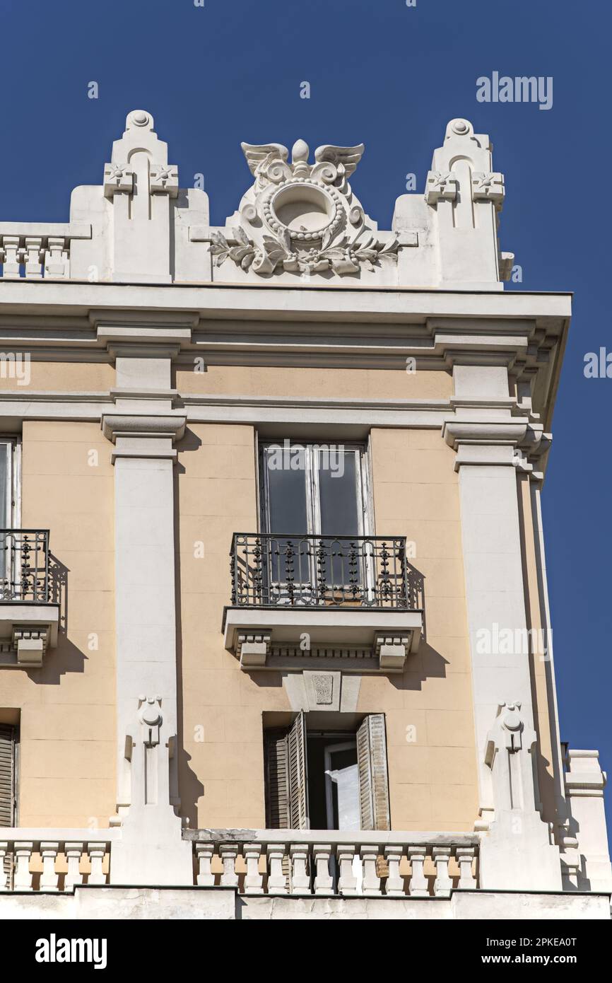 Cornice of a vintage building with stone balustrades and metal ...