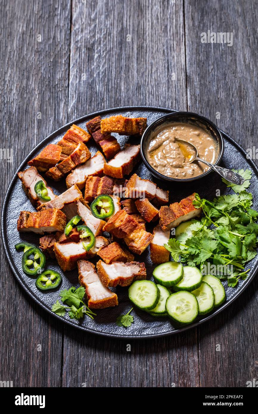 Lechon Kawali, filipino crispy fried pork belly with liver sauce ...