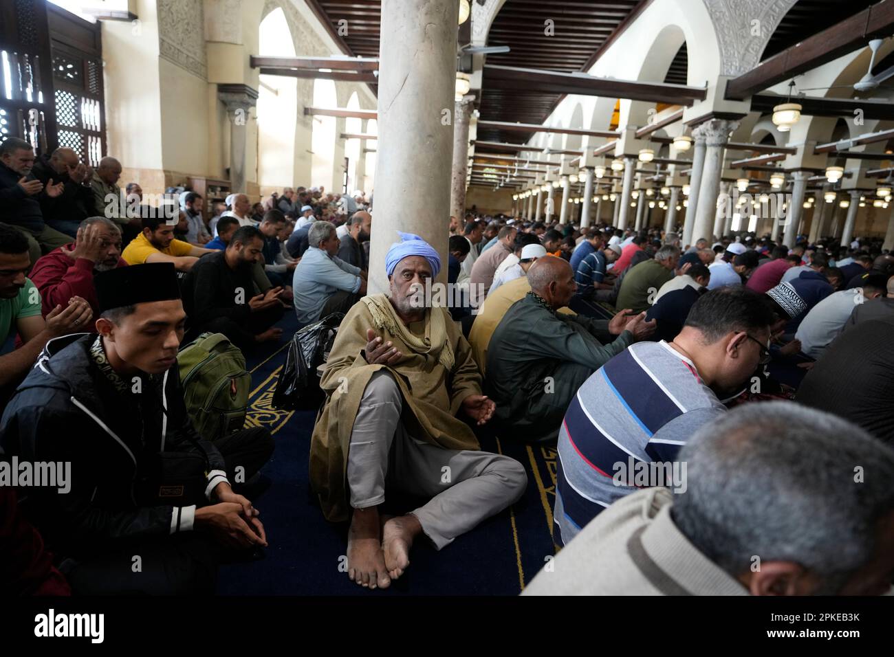 Muslims pray during Friday prayers at Al-Azhar mosque, the Sunni Muslim ...