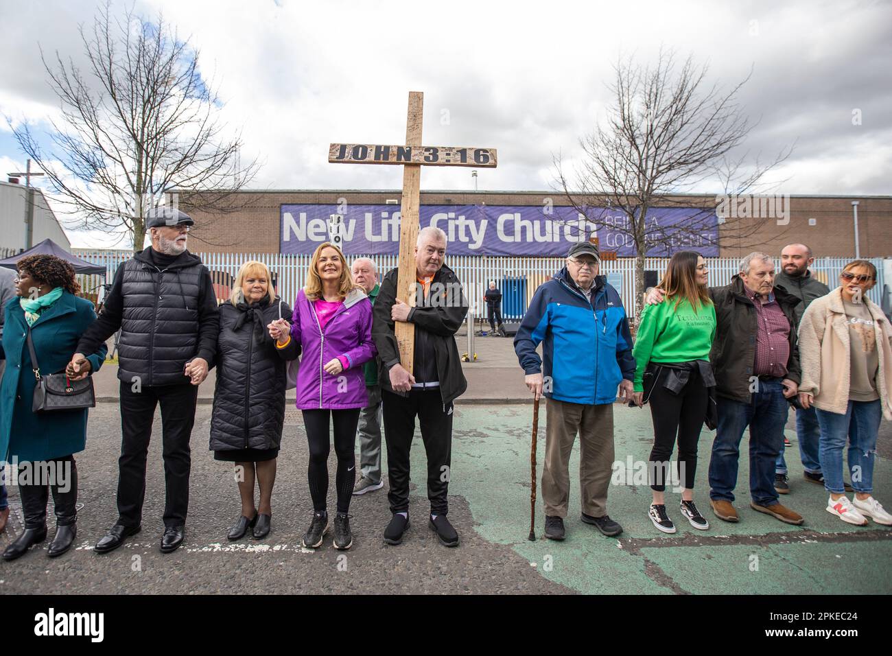 Belfast Lord Mayor Tina Black (4th left) and Joe Murphy carrying a ...