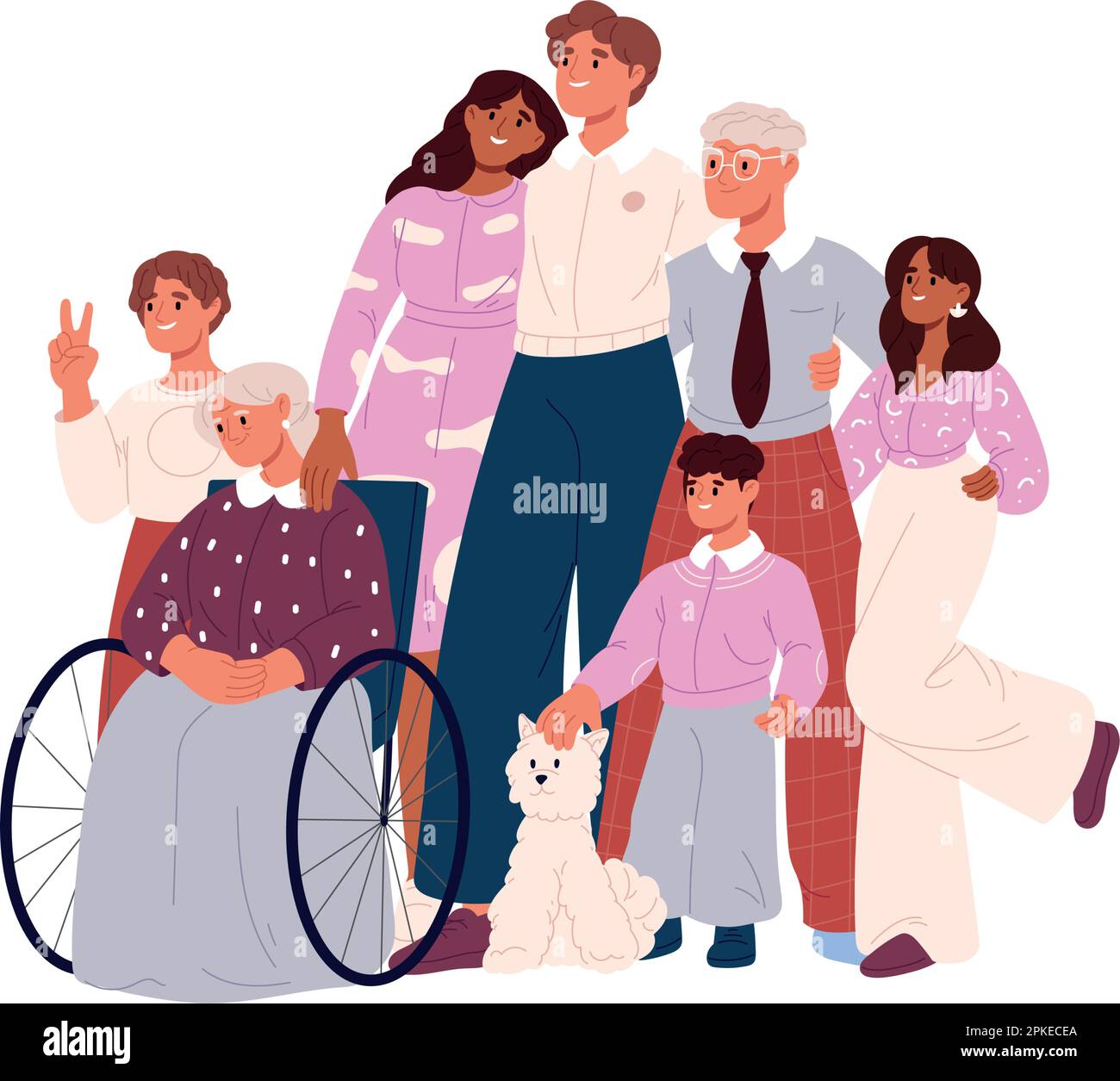 Big old family. happy cartoon people characters with mother, children ...