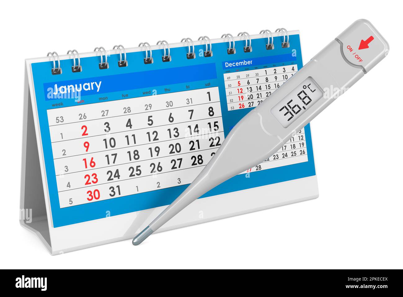 Digital electronic thermometer with desk calendar, 3D rendering ...