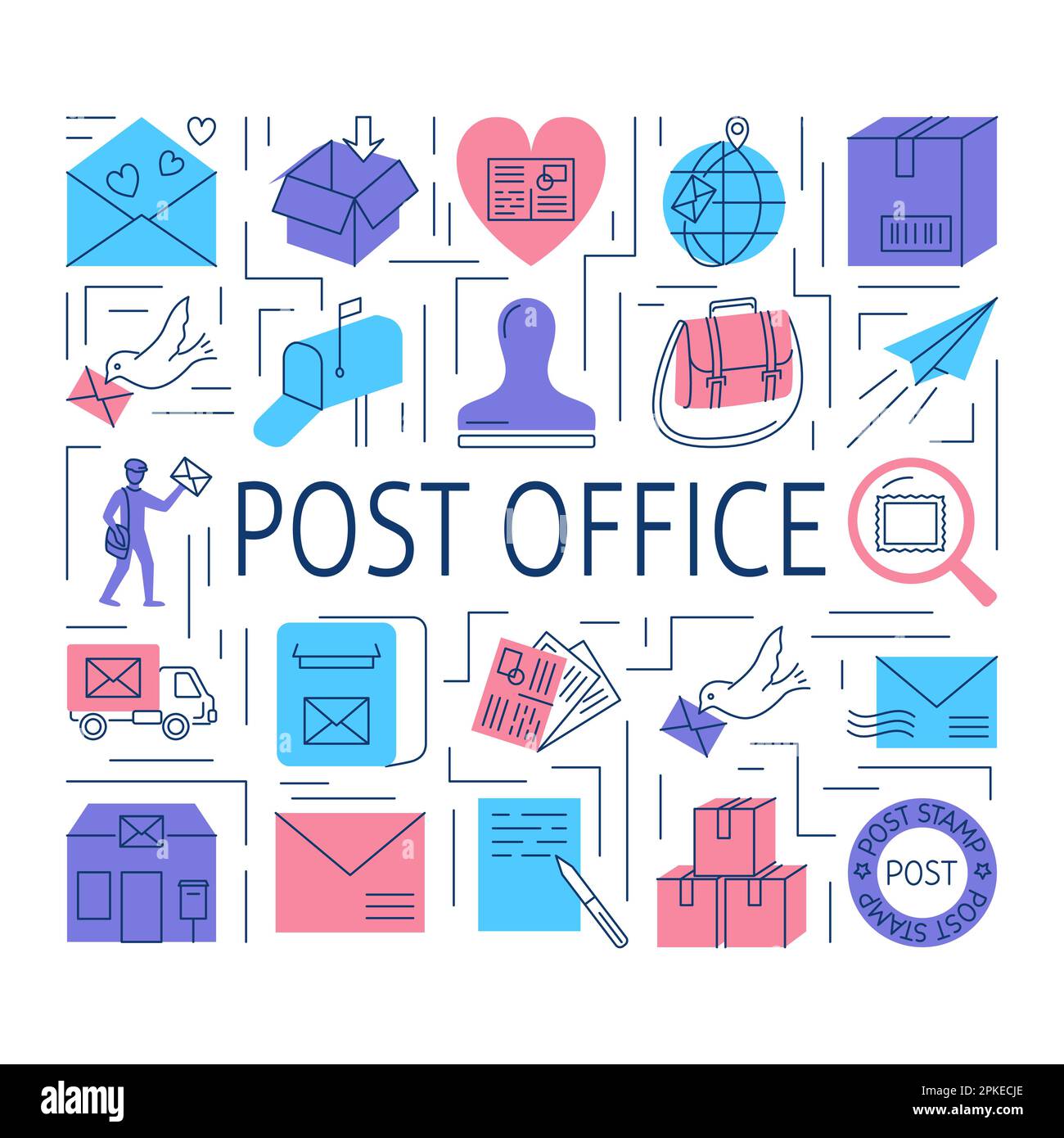 Post office service banner in line style. Mail and packages ...