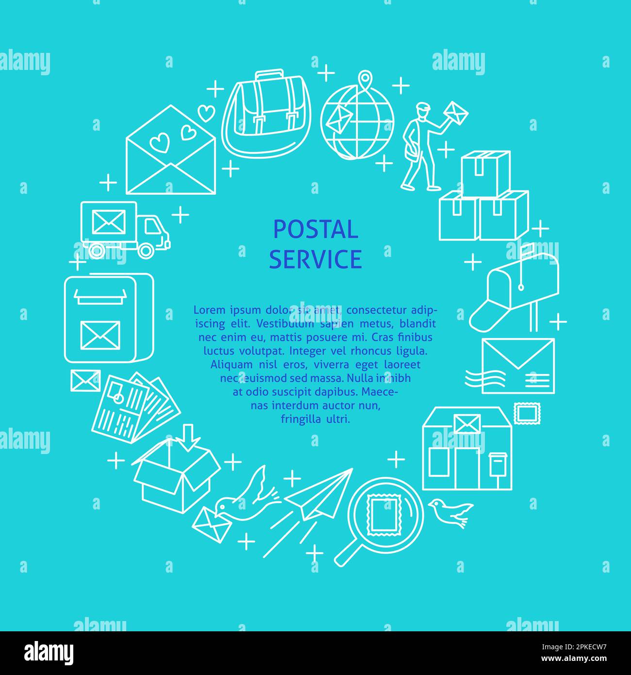 Postal service round banner in line style with place for text. Mail ...