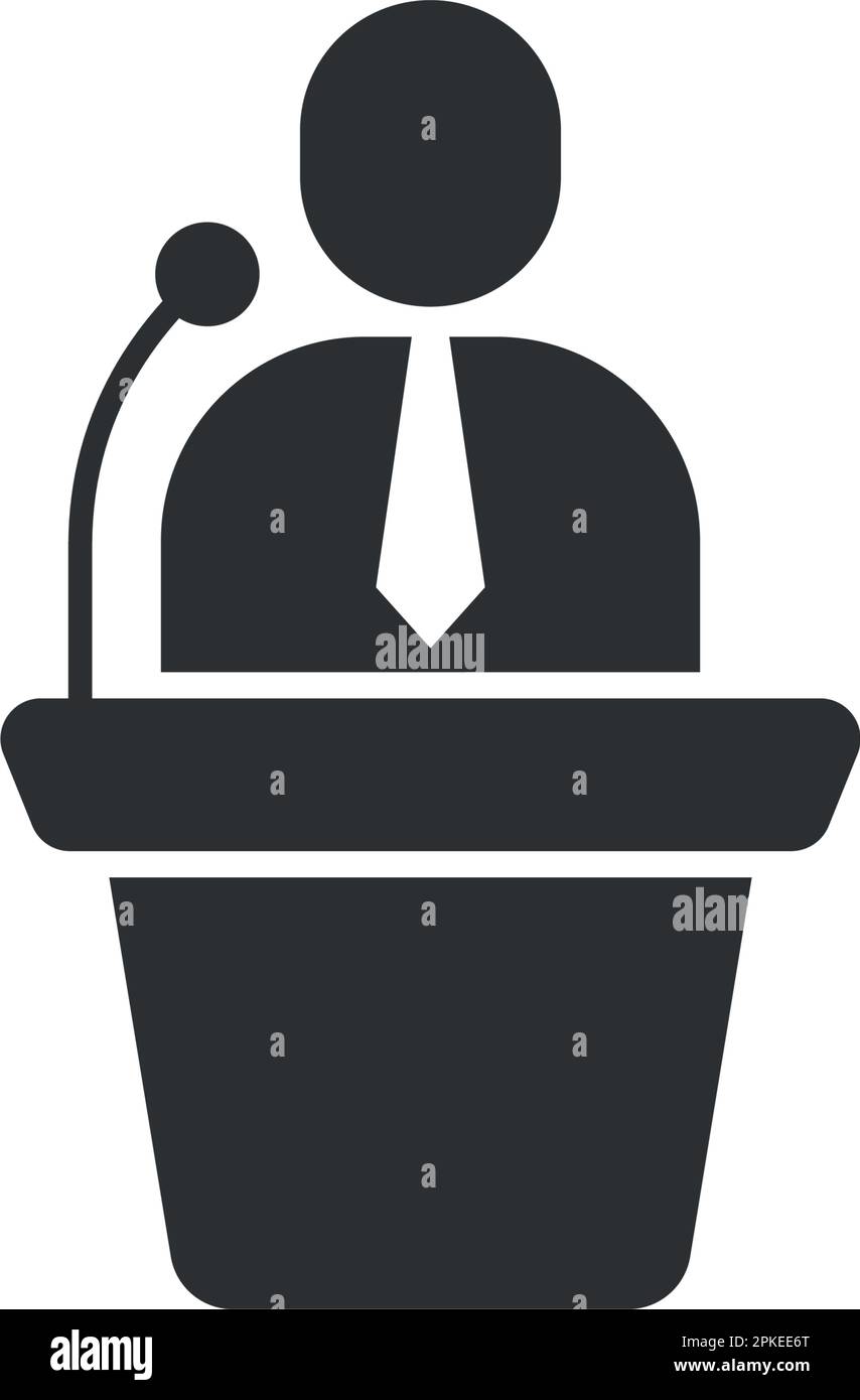 Speaker icon in flat style. Conference podium vector illustration on ...
