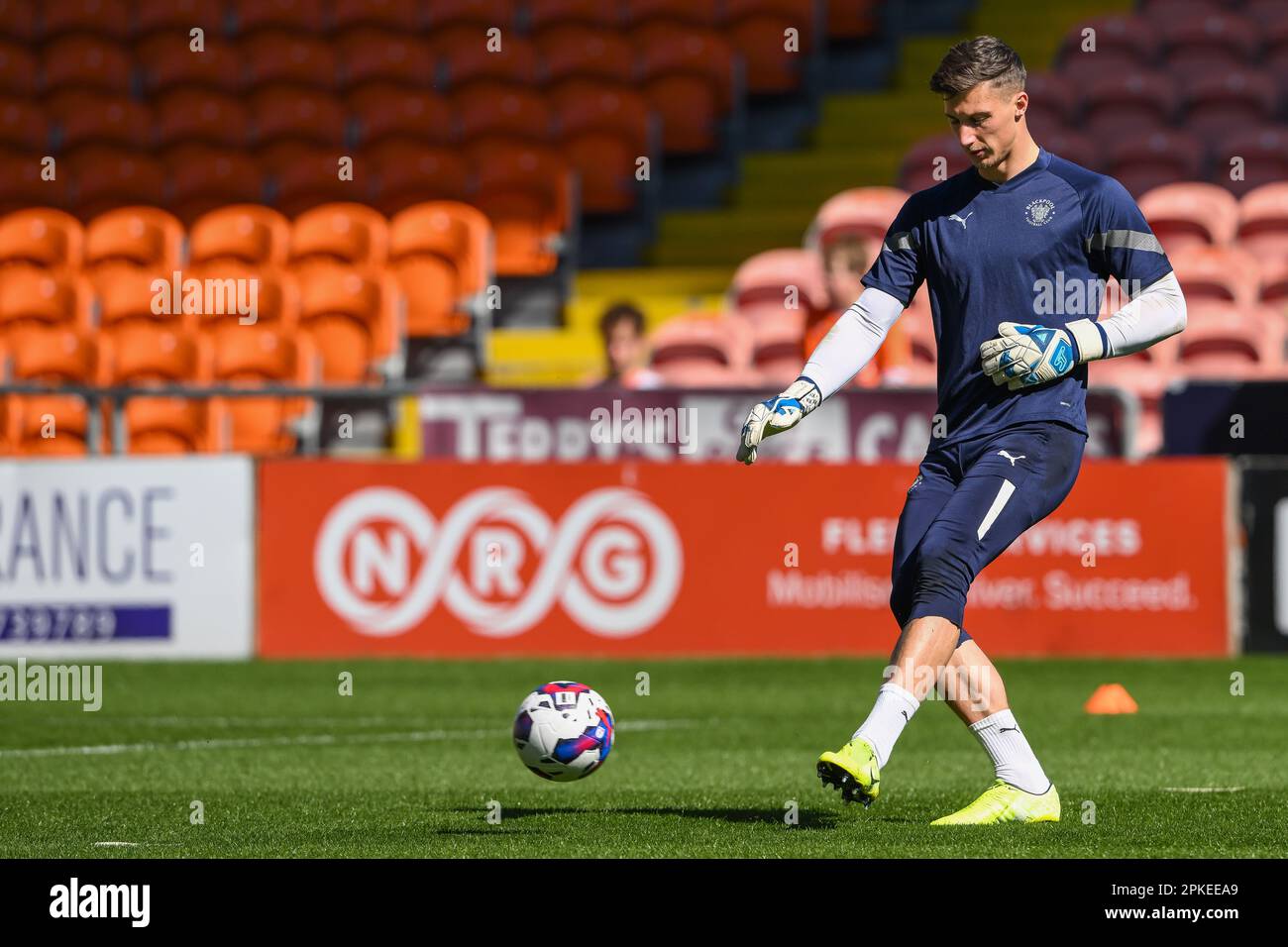Stuart Moore #13 of Blackpool during the pre-game warmup ahead of the ...