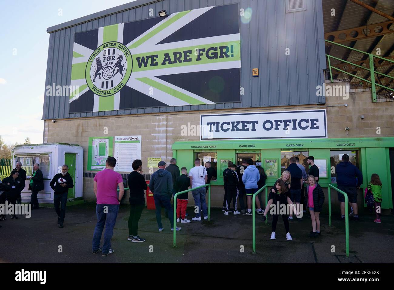 Forest Green Rovers queue at the ticket office before the Sky Bet ...
