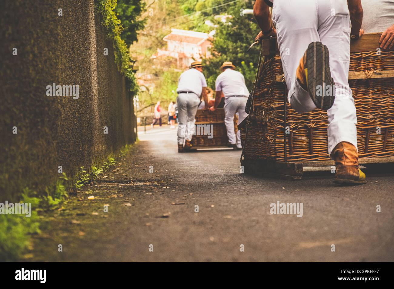 Traditional sled Ride tourist attraction from Monte to Funchal Stock ...