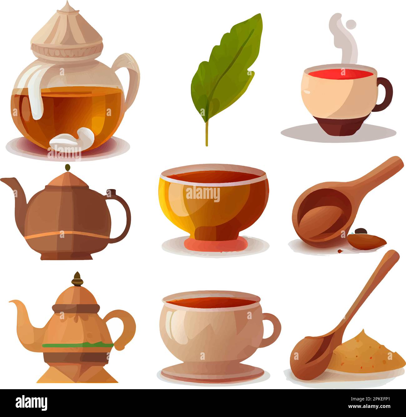 set vector illustration of indian masala tea cuo and pot isolated on ...
