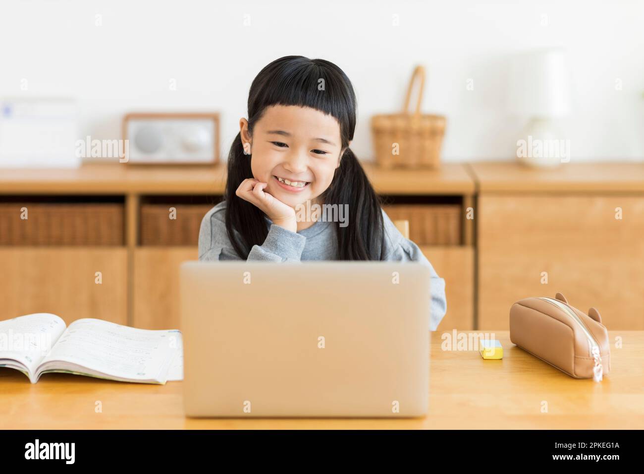 Girl learning online on a computer Stock Photo - Alamy